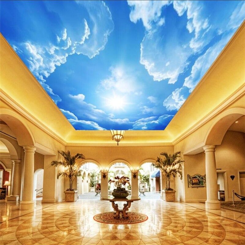 Custom Simple Modern Clouds sky sun Ceiling Wallpaper 3d Mural European ...