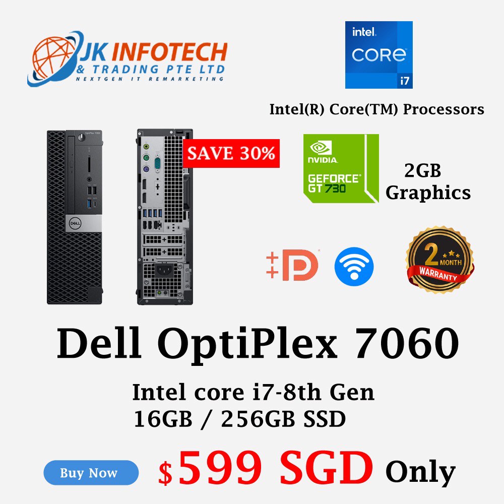 Dell OptiPlex 7060 SFF desktop computer Intel core i7/8th Gen with 16Gb ...