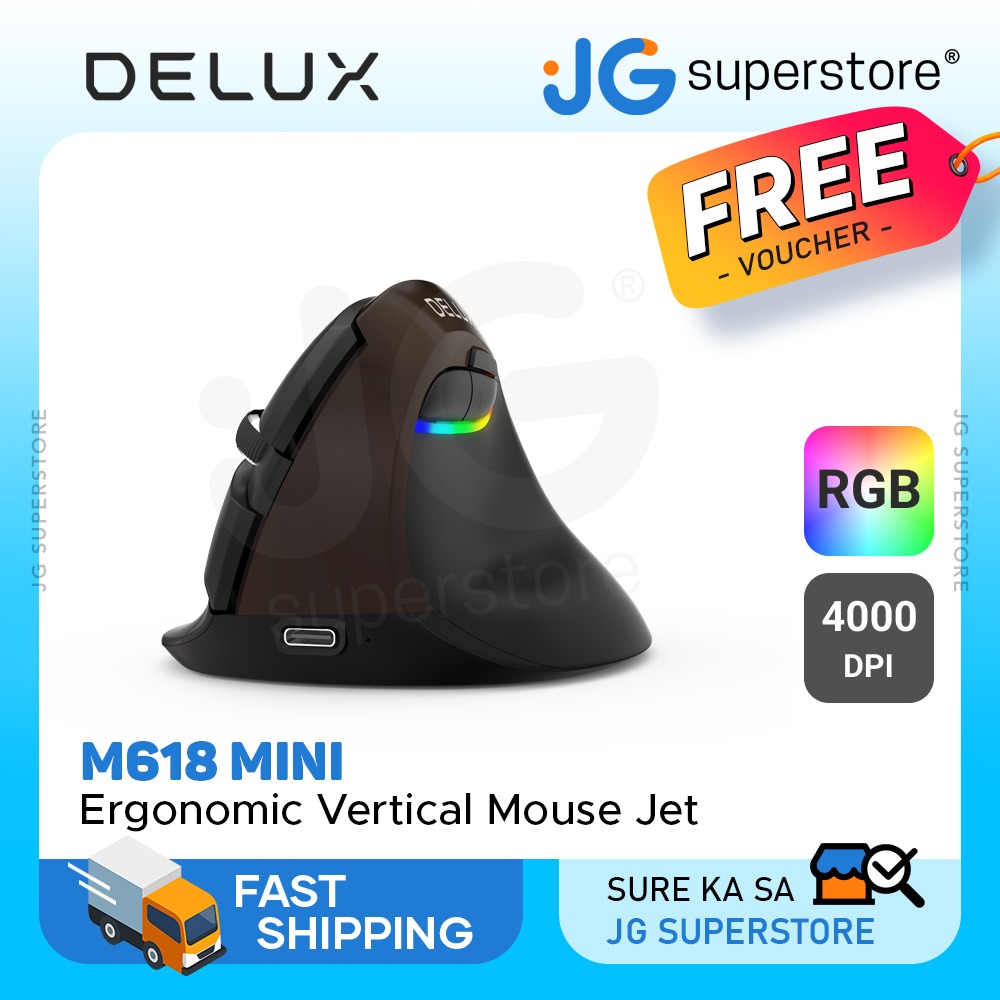 DELUX M618 Mini Wired Wireless Ergonomic RGB Vertical Mouse Jet with ...