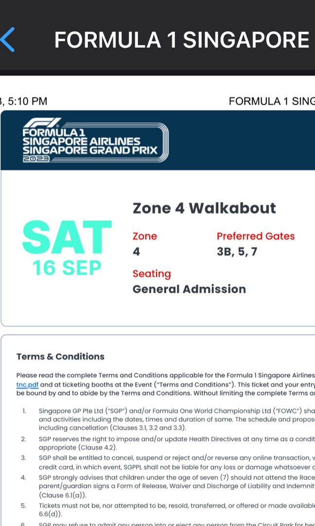 F1 Saturday Ticket, Tickets & Vouchers, Event Tickets on Carousell