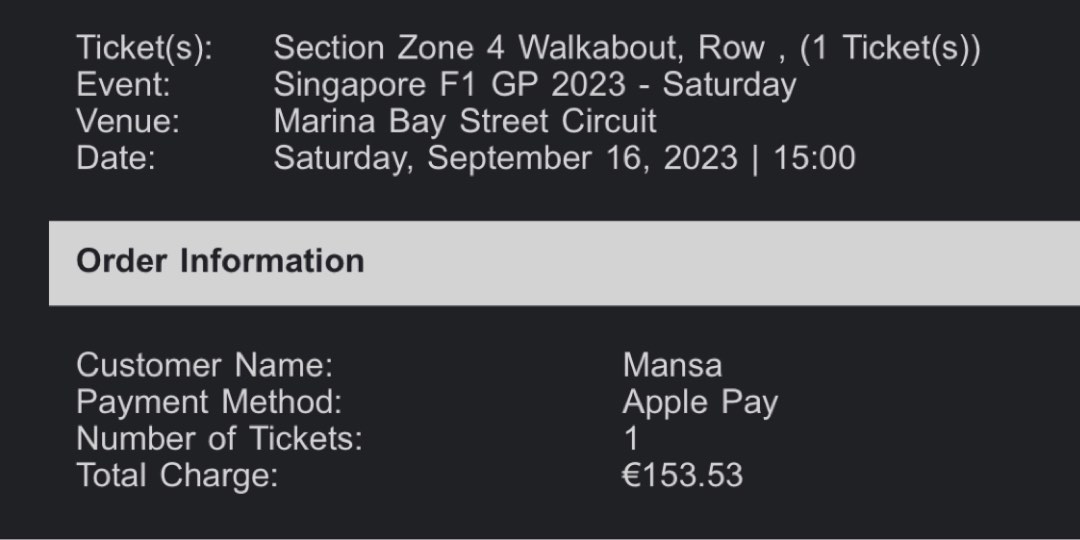 F1 Saturday Zone 4 Walkabout Ticket, Tickets & Vouchers, Event Tickets ...