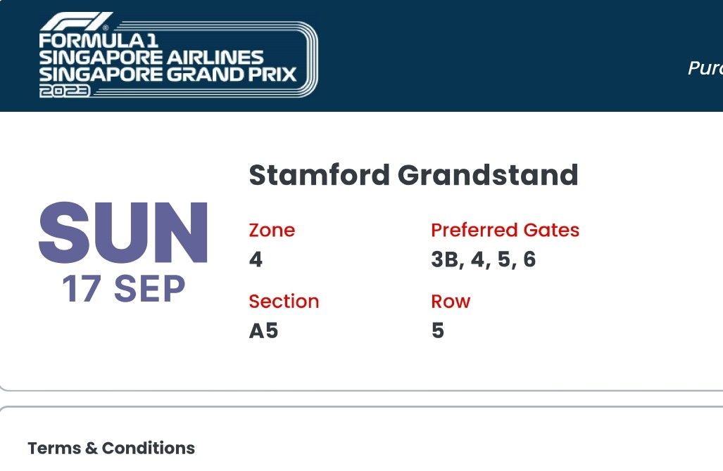 F1 Sunday Stamford Grandstand Singapore GP 2023, Tickets & Vouchers ...