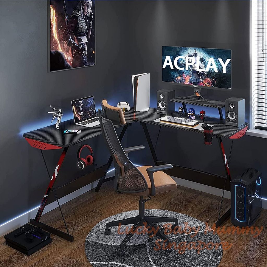 [FREE DELIVERY] Carbon Fiber L Shape Gaming Table / Desk / Study Table ...