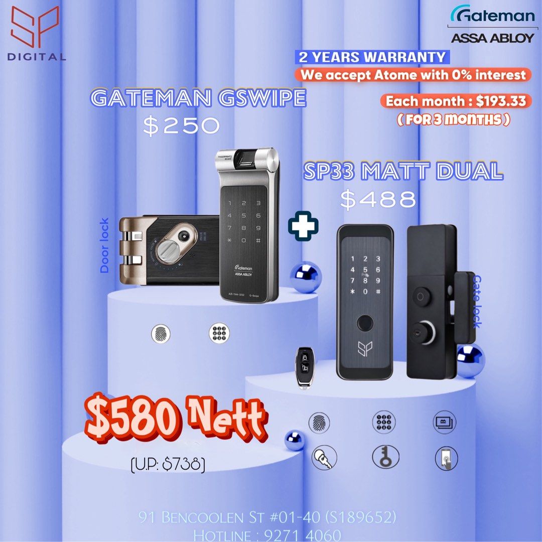 Gateman G swipe and SP33 Matt Dual digital lock bundle , Furniture ...
