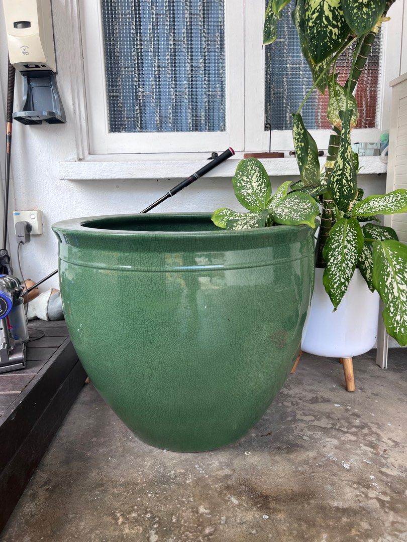 Green Ceramic pot (Height 58 x diameter 70 cm), Furniture & Home Living ...
