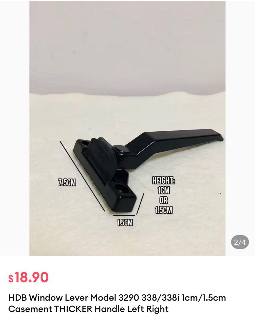 HDB Window Lever Model 338i 1.5cm Casement THICKER Handle (Right ...