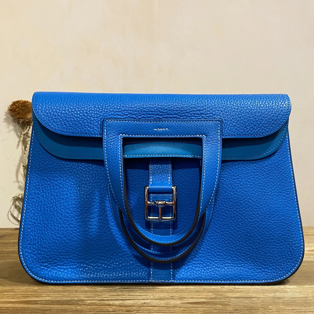 Hermes Halzan 31 in clemence leather blue zanzibar - stamp A, Luxury ...