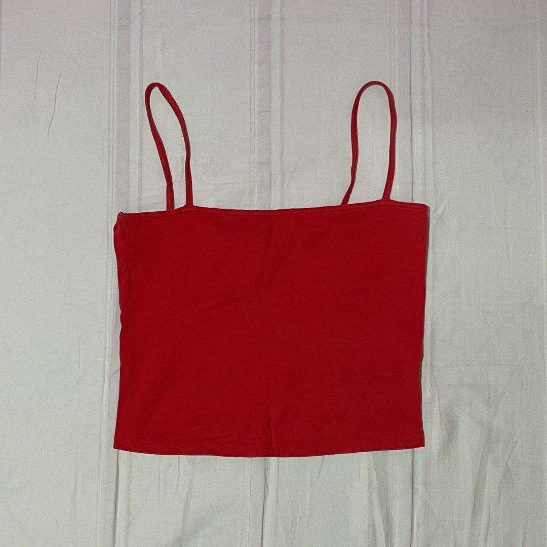 h&m red square neck top, Women's Fashion, Tops, Sleeveless on Carousell