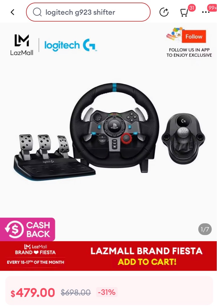 Logitech G29 Steering Wheel with shifter , Video Gaming, Gaming ...
