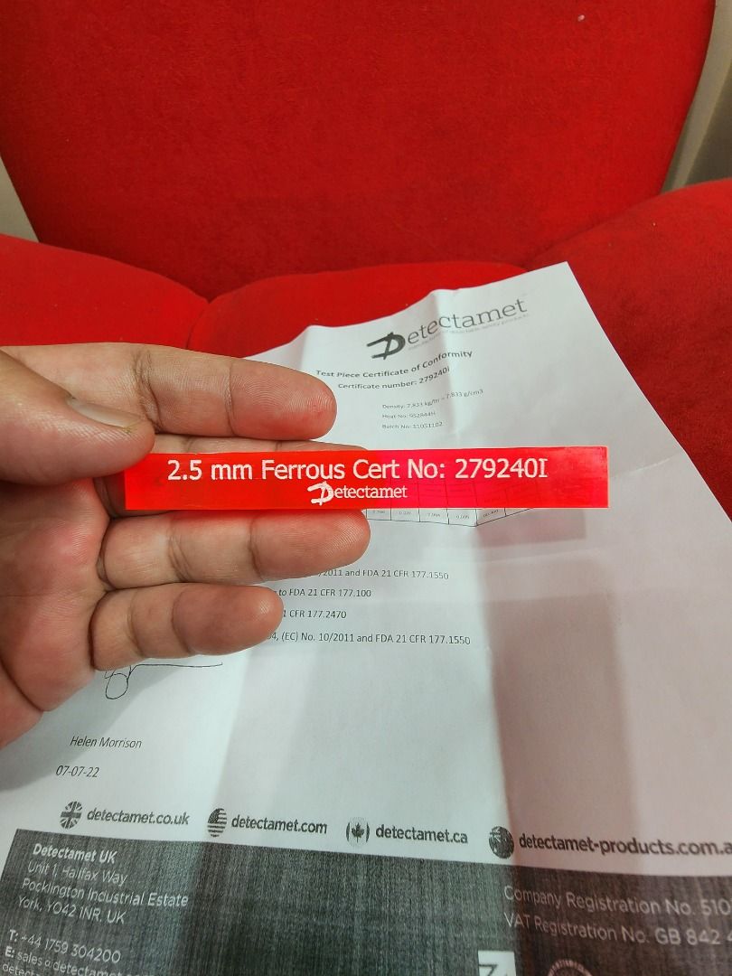 Metal Detector Test Piece, Detectamet, Test Piece Contaminants, HACCP ...