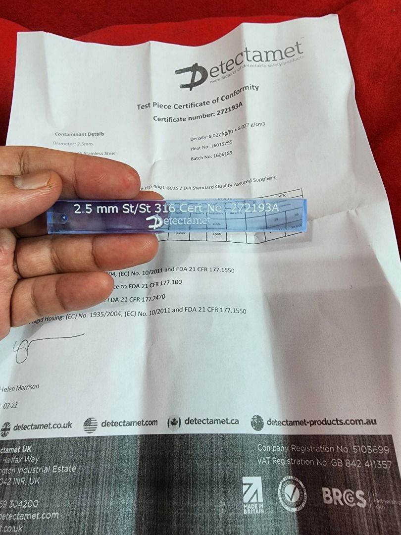 Metal Detector Test Piece, Detectamet, Test Piece Contaminants, HACCP ...
