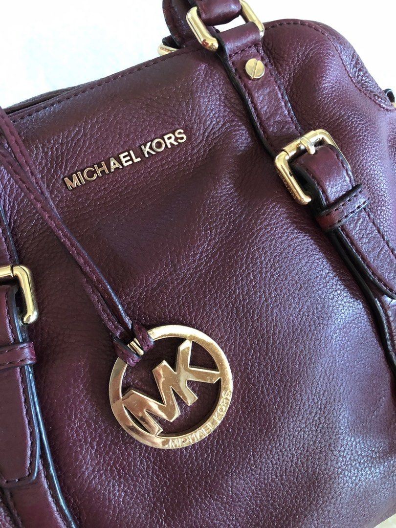 MK maroon leather bag, Luxury, Bags & Wallets on Carousell