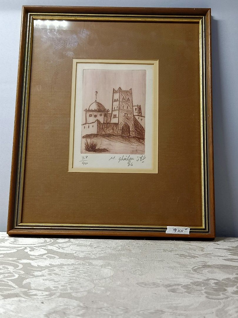 Morocco Mausoleum and Kasbah Moroccan signed M.Ghailan '86 wall frame ...
