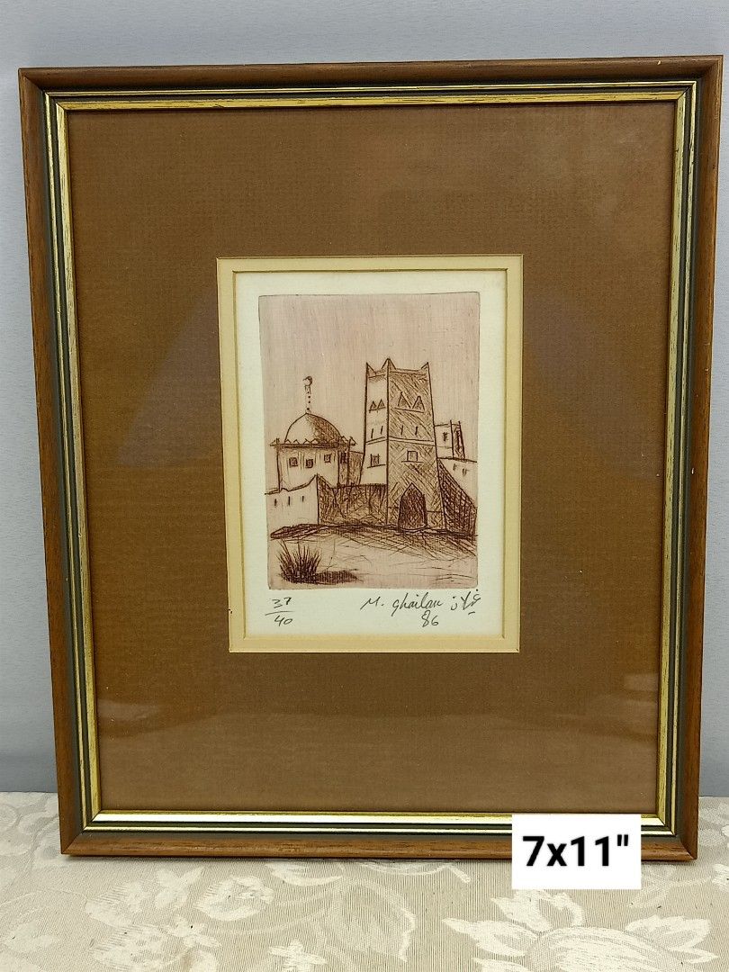 Morocco Mausoleum and Kasbah Moroccan signed M.Ghailan '86 wall frame ...
