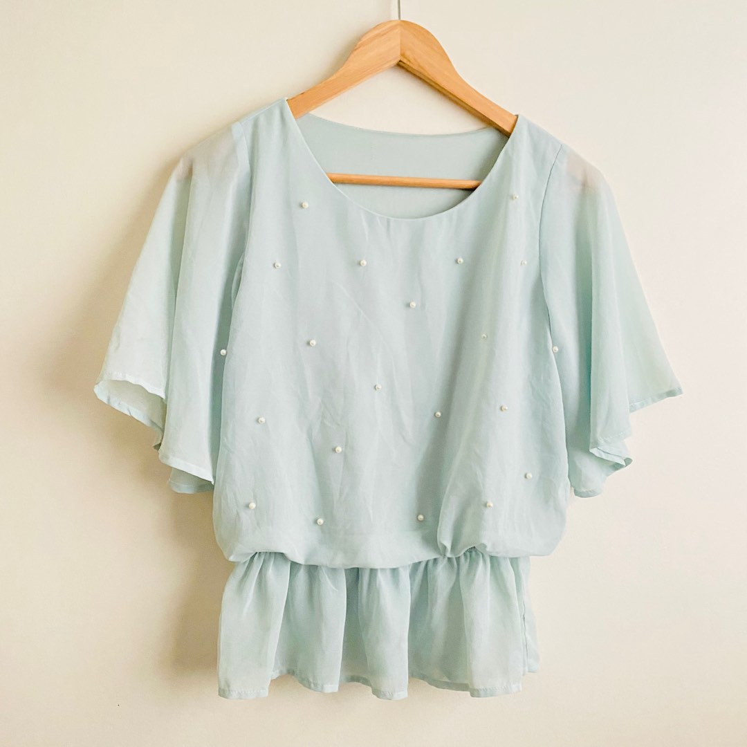 Pastel Loose Jewelled Top, Women's Fashion, Tops, Blouses on Carousell