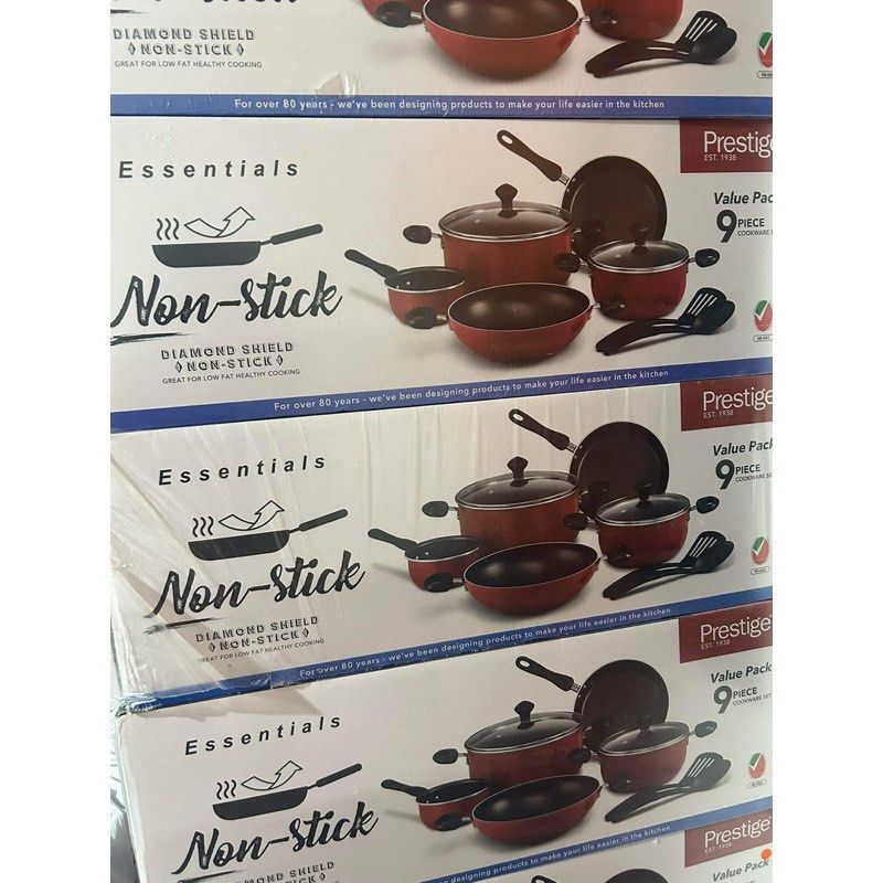 Prestige Essentials Non-Stick Diamond Shield 9pcs Cookware Set - Made ...