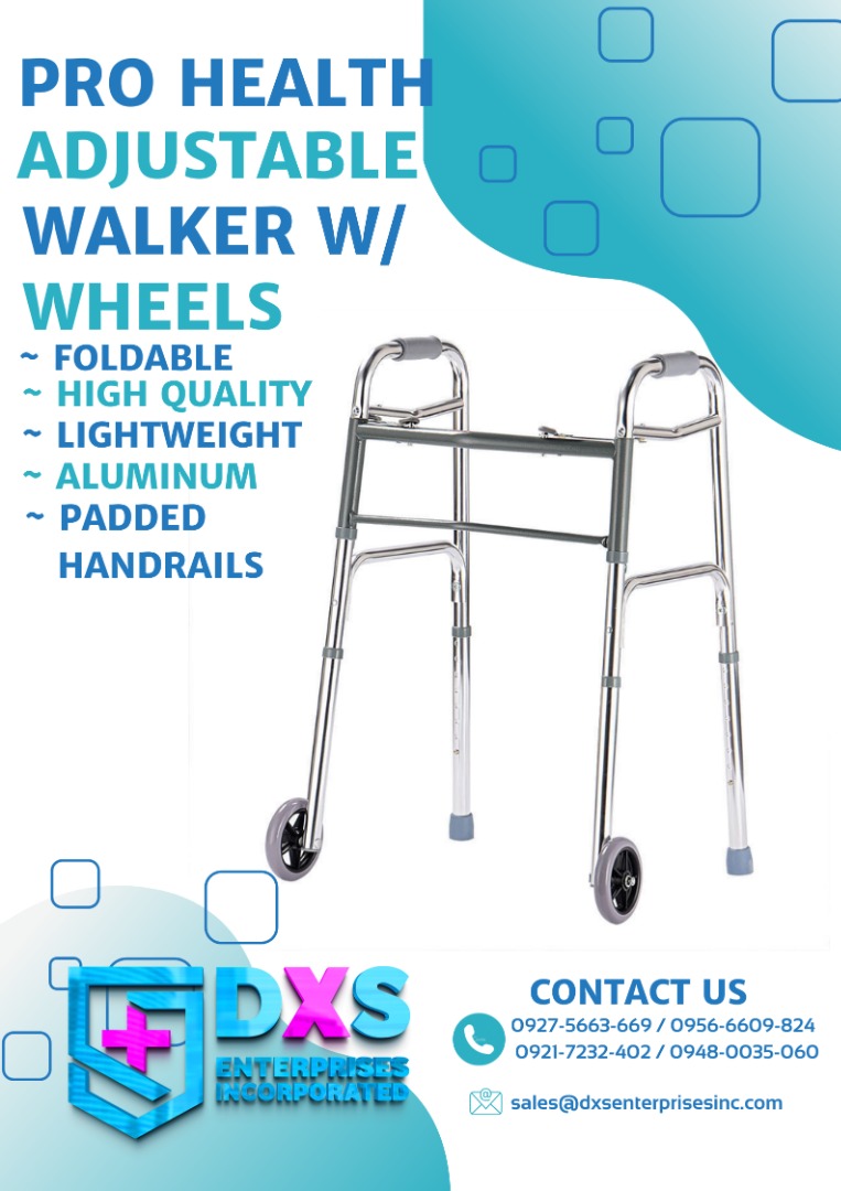 PRO HEALTH CARE ADJUSTABLE WALKER WITH WHEELS, Health & Nutrition ...