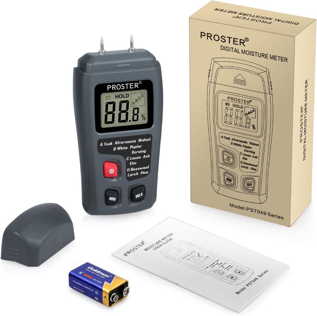 Proster Digital Wood Moisture Meter Handheld Moisture Tester with 2 ...