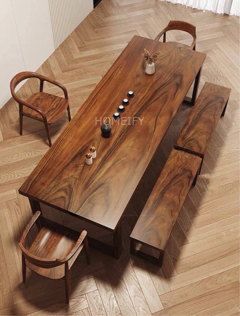 QUINES Rustic Walnut Wood Dining Table, Furniture & Home Living ...