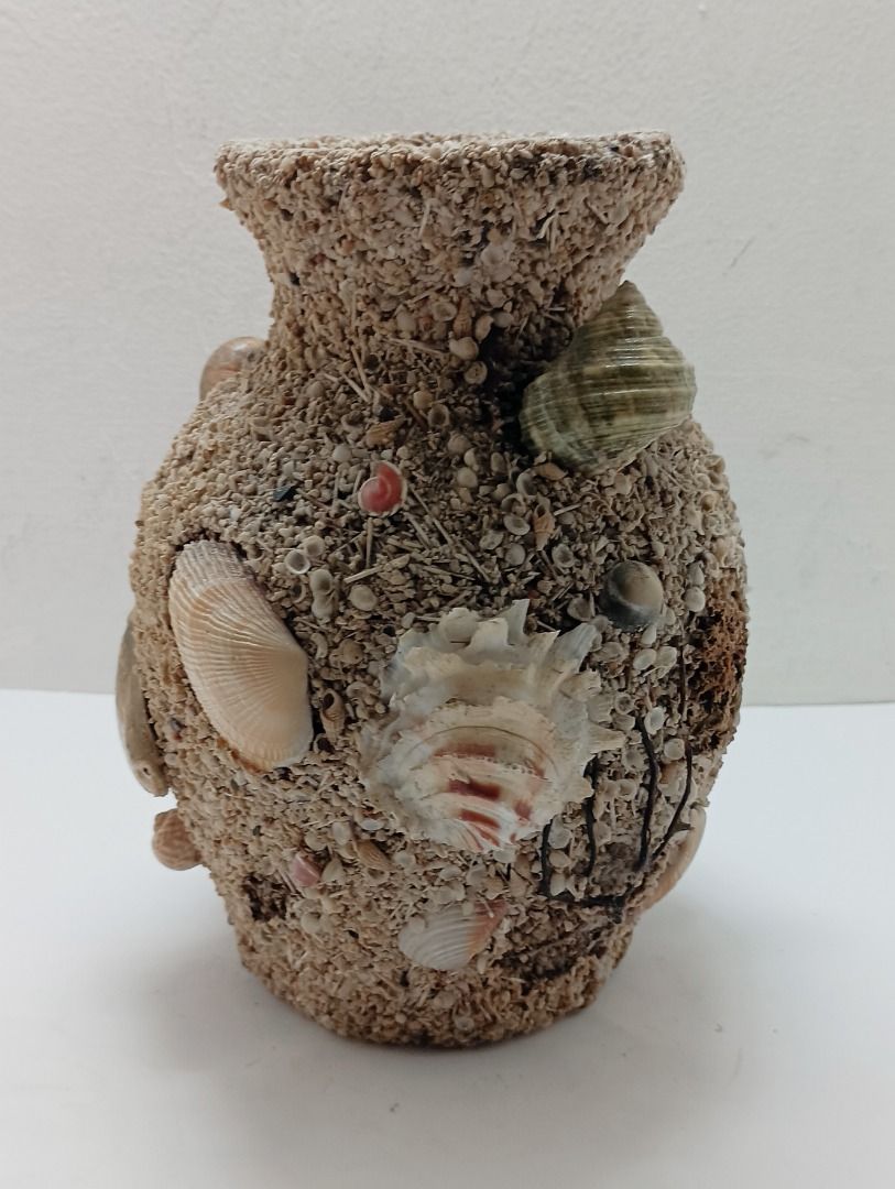 Rare Vintage Sea Shell & Beach Stone Vase, Furniture & Home Living ...
