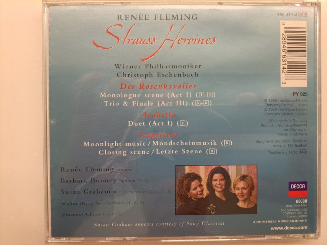 RENEE FLEMING: Strauss Heroines, Bonney, Graham, Eschenbach, Vienna Philharmonic. 1999 Decca ...