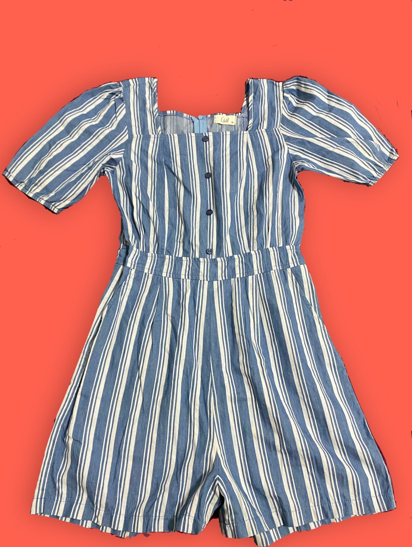 Romper Suit Blue and White Striped, Women's Fashion, Dresses & Sets ...