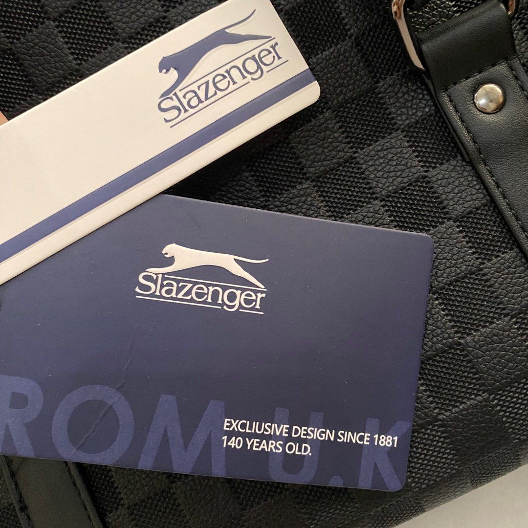 Slazenger duffle bag black leather checkered monogram carry on luggage ...