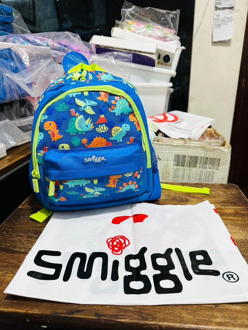 Smiggle blue dinosuar teeny tiny school bagpack for boys, Luxury, Bags ...