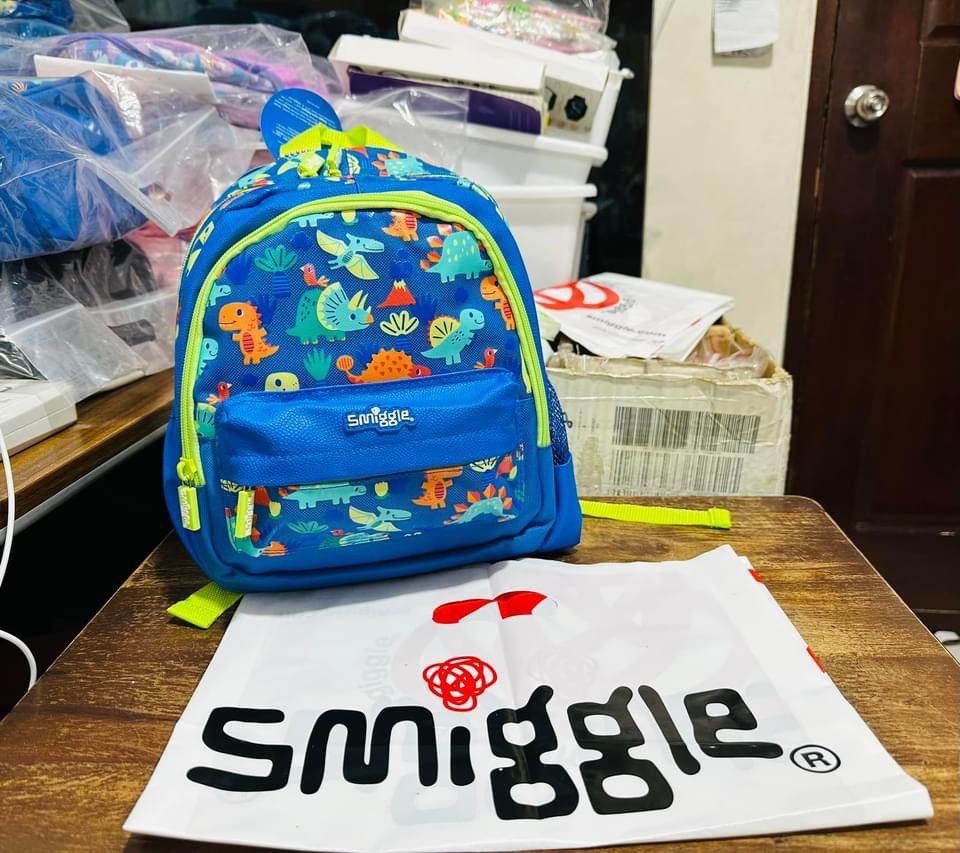 Smiggle blue dinosuar teeny tiny school bagpack for boys, Luxury, Bags ...
