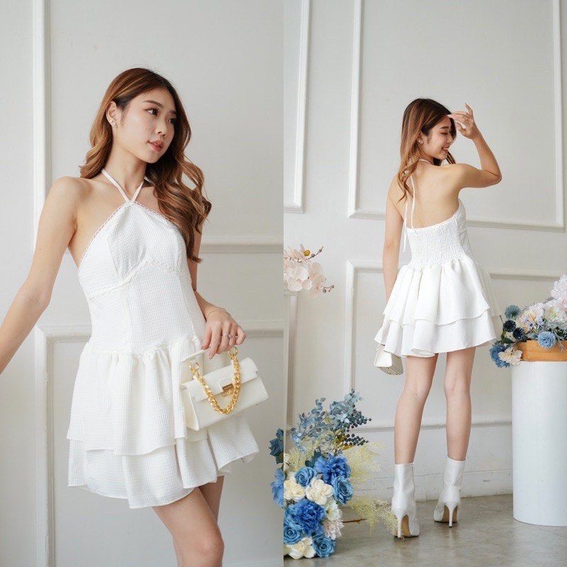 SWEETJOLA LOUIS DRESS/gaun putih/gaun pantai/gaun pesta, Fesyen Wanita, Pakaian Wanita, Gaun ...