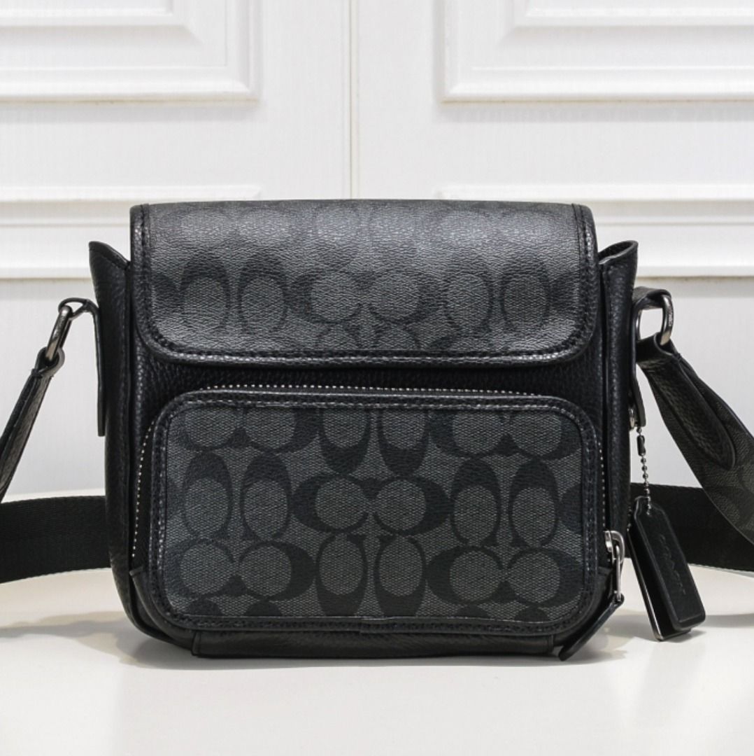 Tas Coach Men's Sullivan Flap Crossbody Bag In Signature Canvas Leather ...