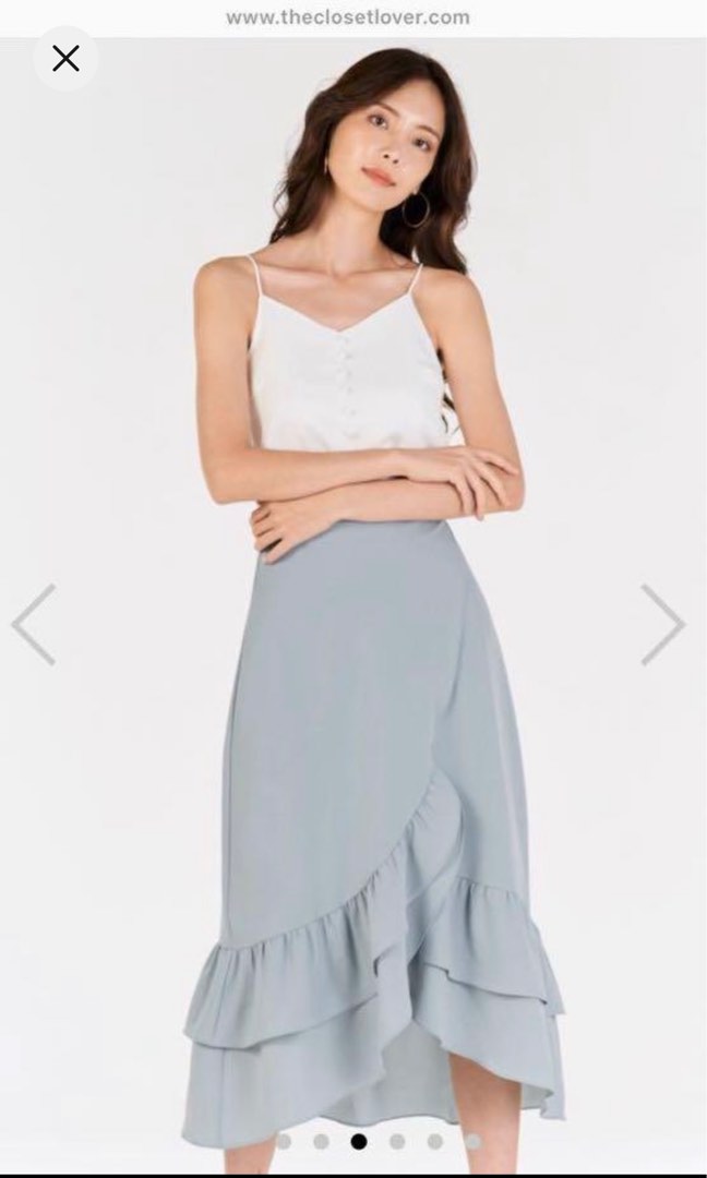 TCL - Alessia Midi Skirt in Dusty Blue, Women's Fashion, Bottoms, Skirts on Carousell