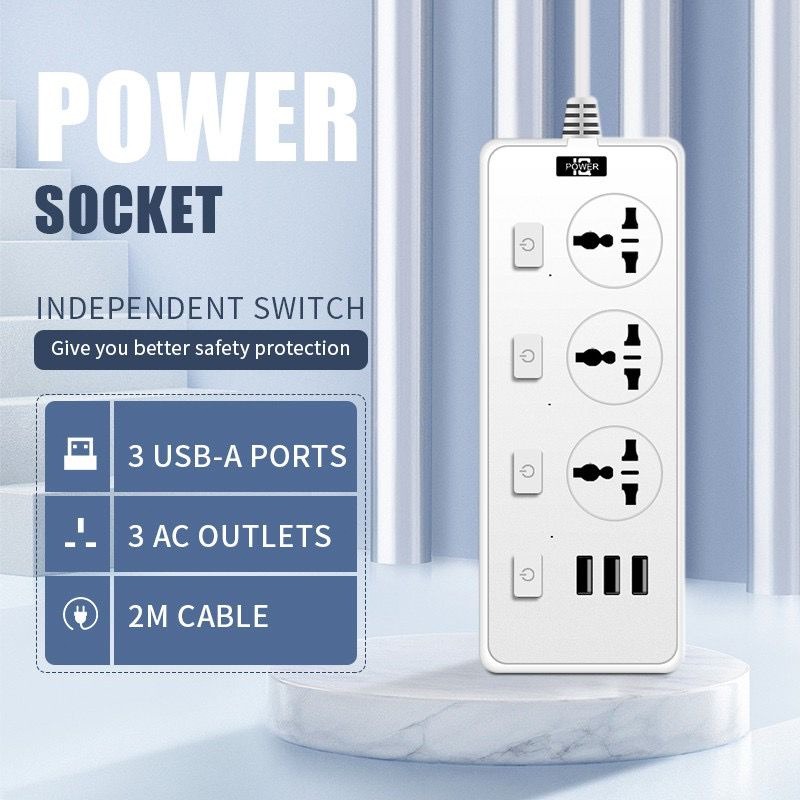 Universal power socket with USB port Independent switch Extended power board Surge protector ...