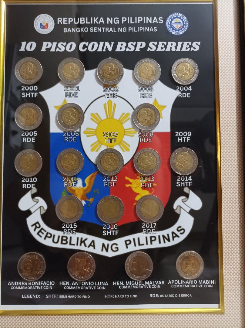 10 PISO COIN FRAME..ALL COMMON COINS RDE rotated die error, Hobbies ...