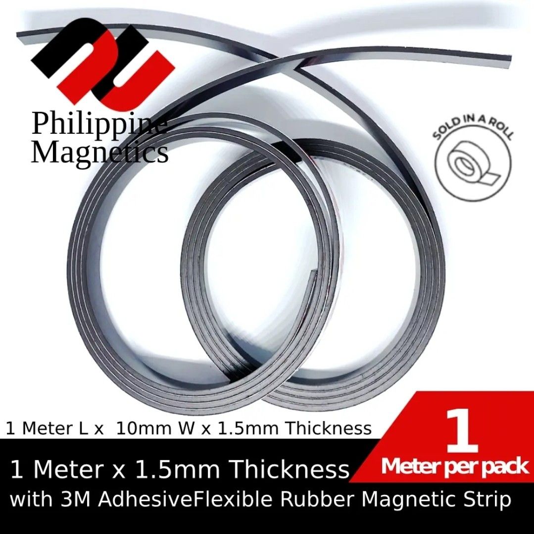 1Meter 10mm x 1.5mm Magnetic Rubber Strip with 3M Adhesive Flexible ...