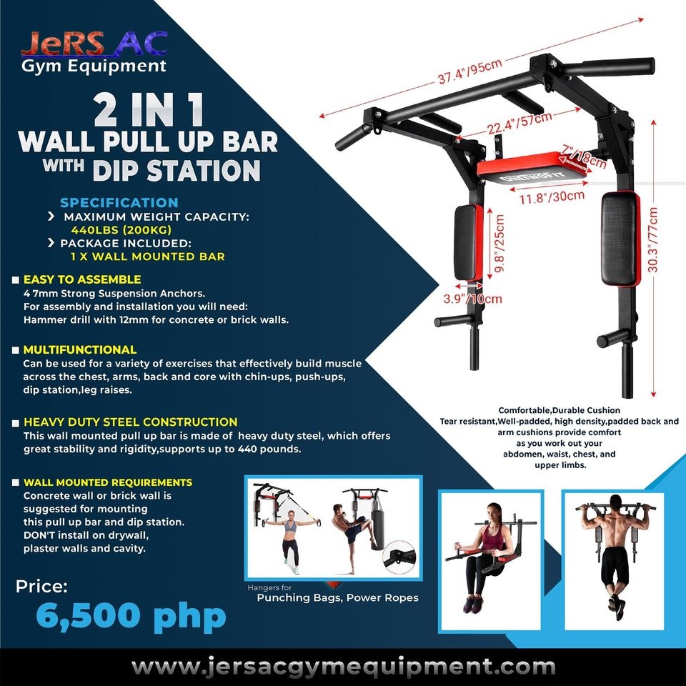 2 in 1 wall pull up bar with dip station gym exercise equipment, Sports ...