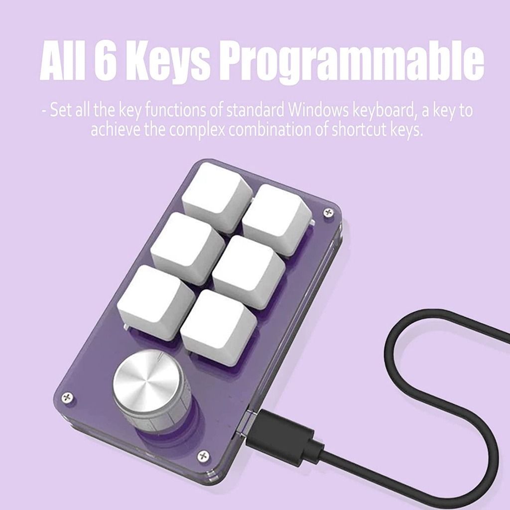 6 Keys Mini Keypad Programmable Mechanical Multi-functional Gaming Keyboard Knob Shortcut One ...