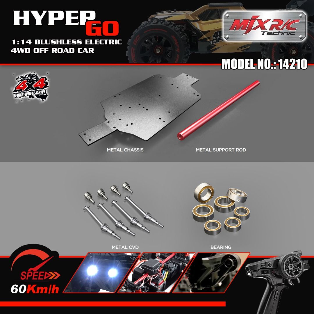 全新 MJX R/C 1:14 14210 無刷越野車 | 防翻尾輪 | 金屬齒輪 | 油壓避震 | 可用3S電 | 最高速約75KM/H | 金色, 興趣及遊戲, 玩具 & 遊戲類 ...