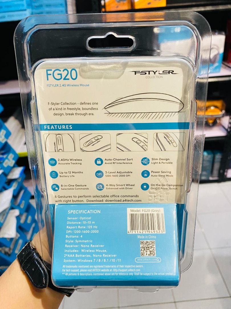 A4Tech Fstyler FG20 Wireless Mouse Grey, Computers & Tech, Parts ...