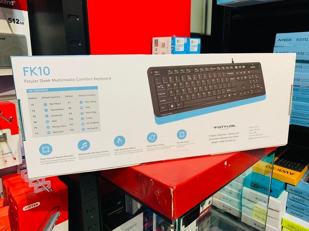 A4Tech Fstyler FK10 Keyboard USB Blue, Computers & Tech, Parts ...