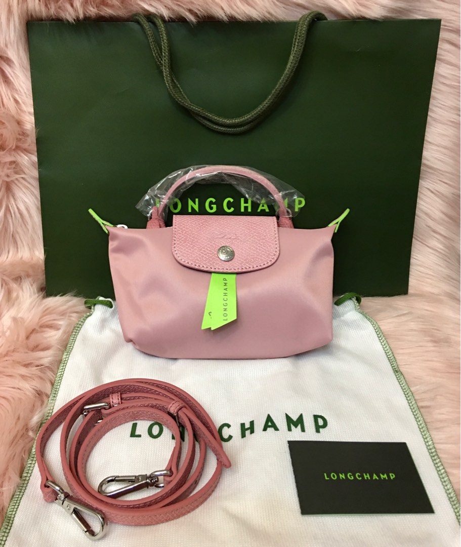 Authentic Longchamp Bicolor Old Rose/Neon Green Mini Le Pliage Sling ...