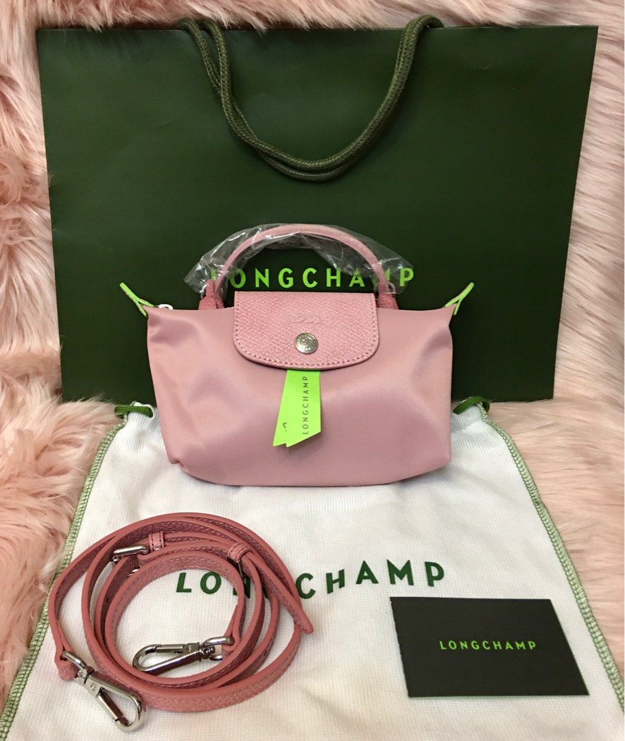Authentic Longchamp Bicolor Old Rose/Neon Green Mini Le Pliage Sling ...