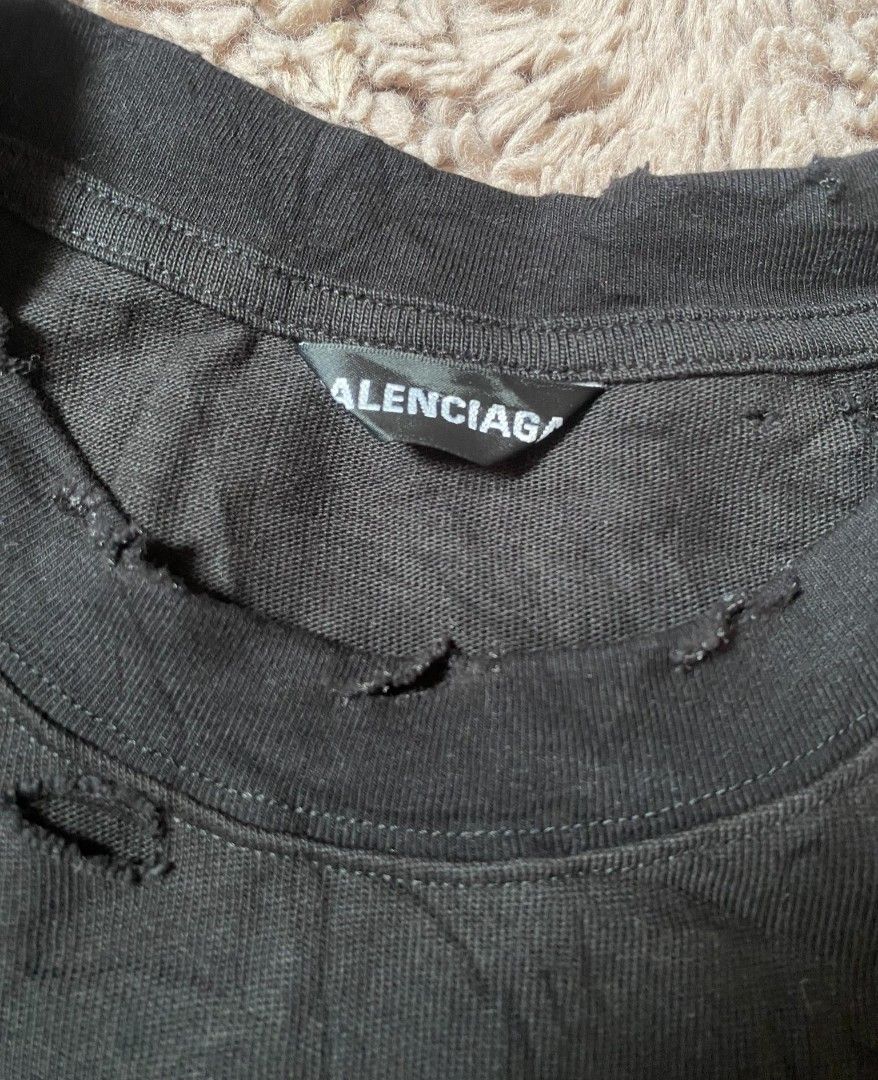 BALENCIAGA "HELLO MY NAME IS DEMNA" DESTROYED TEE BLK, Men's Fashion ...