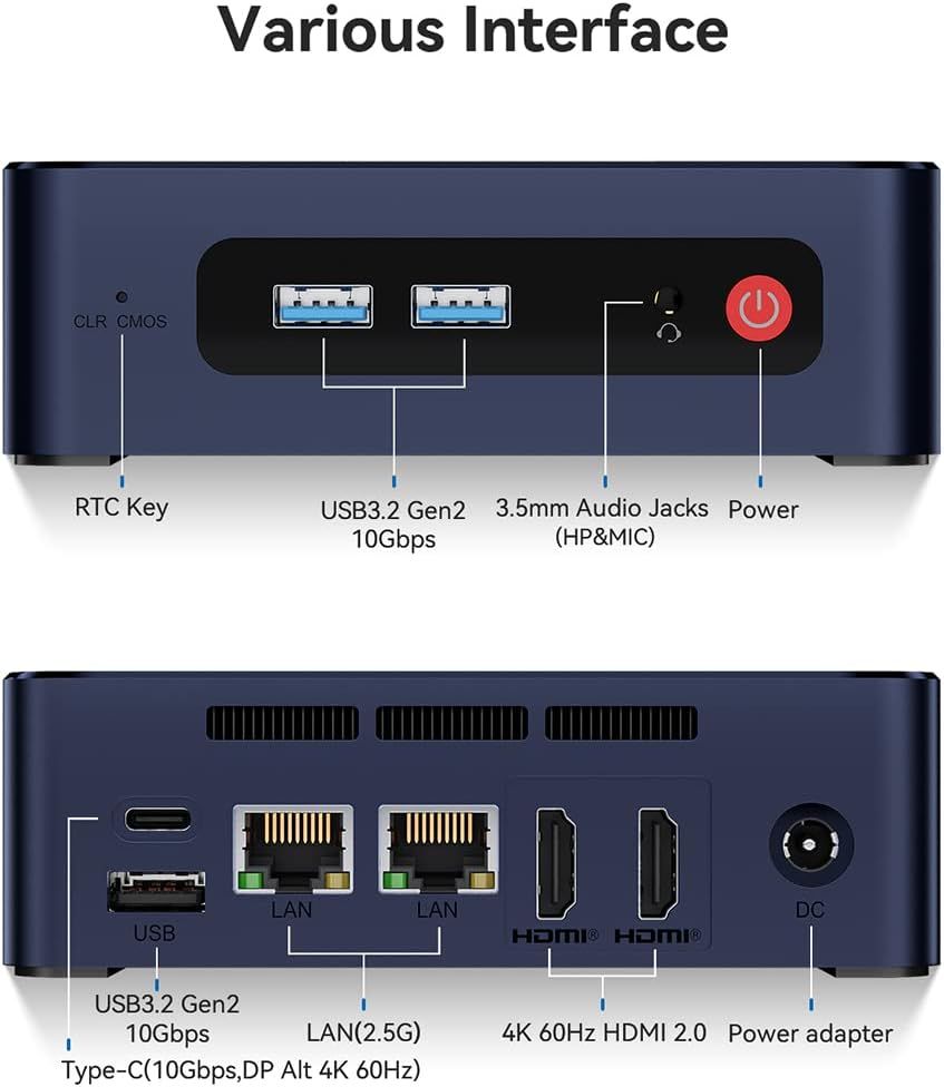 Beelink EQ12 Pro Mini PC, Intel Core i3 Processor N305 (8C/8T, up to 3.8Ghz), 16G DDR5 500G PCIe ...