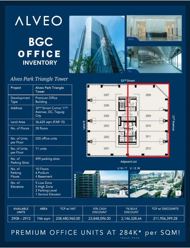 BGC OFFICE SPACES (5 units) under ALVEO PARK TRIANGLE AYALA AT BGC ...