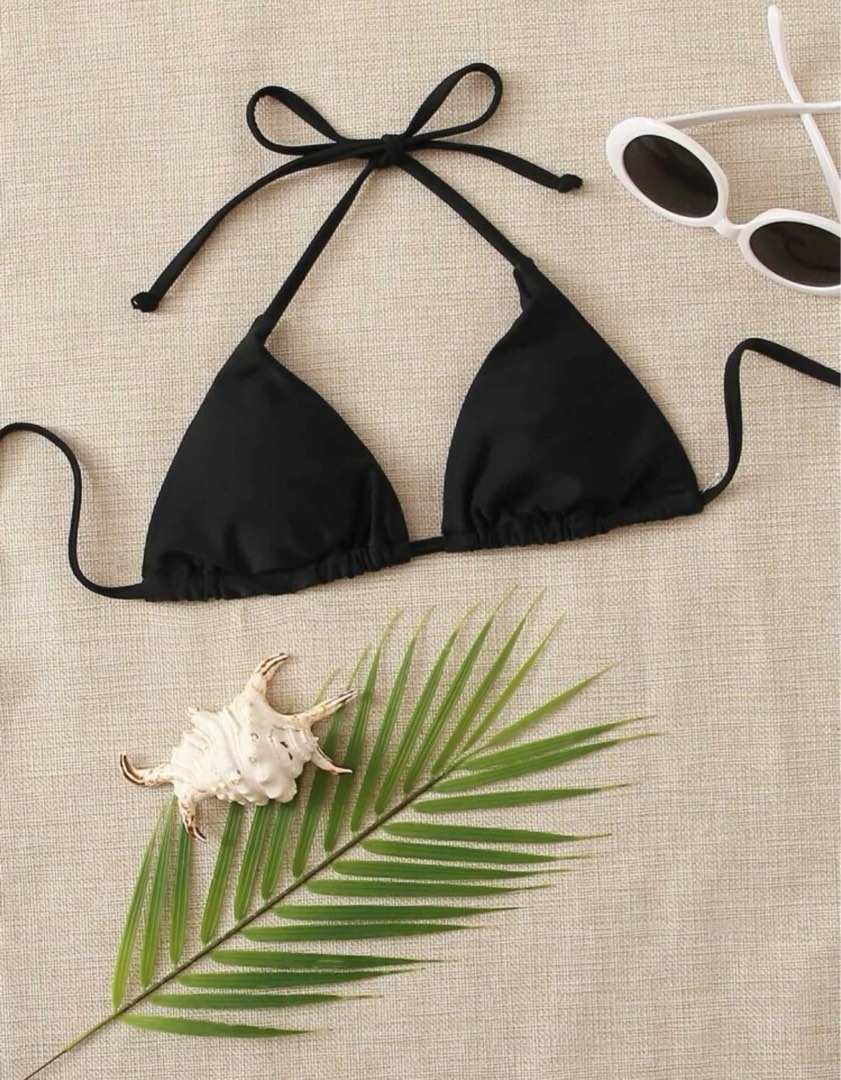 Black Halter Tie Bikini Top Womens Fashion Swimwear Bikinis
