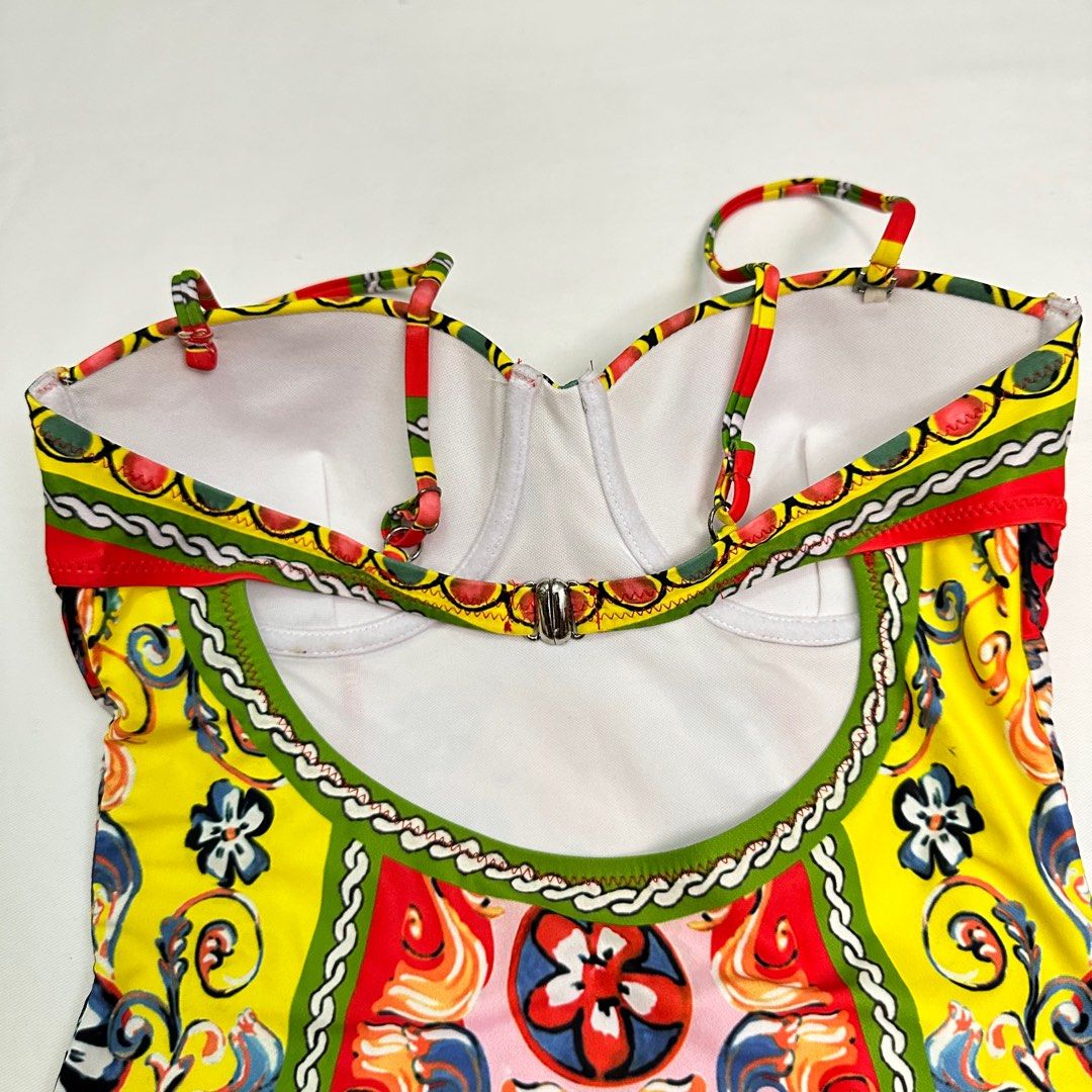 Bustier One-piece Swimsuit in Printed Baroque Floral Design - MEDIUM ...