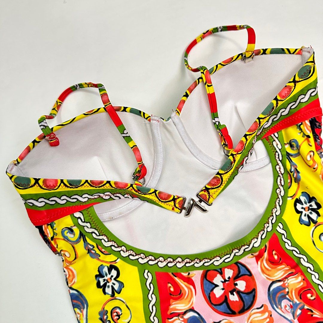 Bustier One-piece Swimsuit in Printed Baroque Floral Design - MEDIUM ...