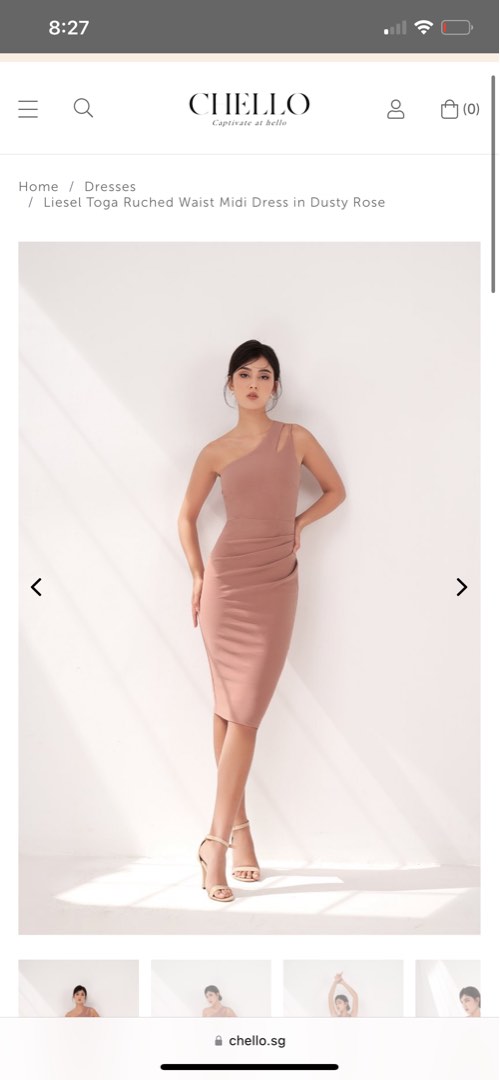 Chello Liesel Toga Ruched Waist Midi Dress in Dusty Rose, Women's ...