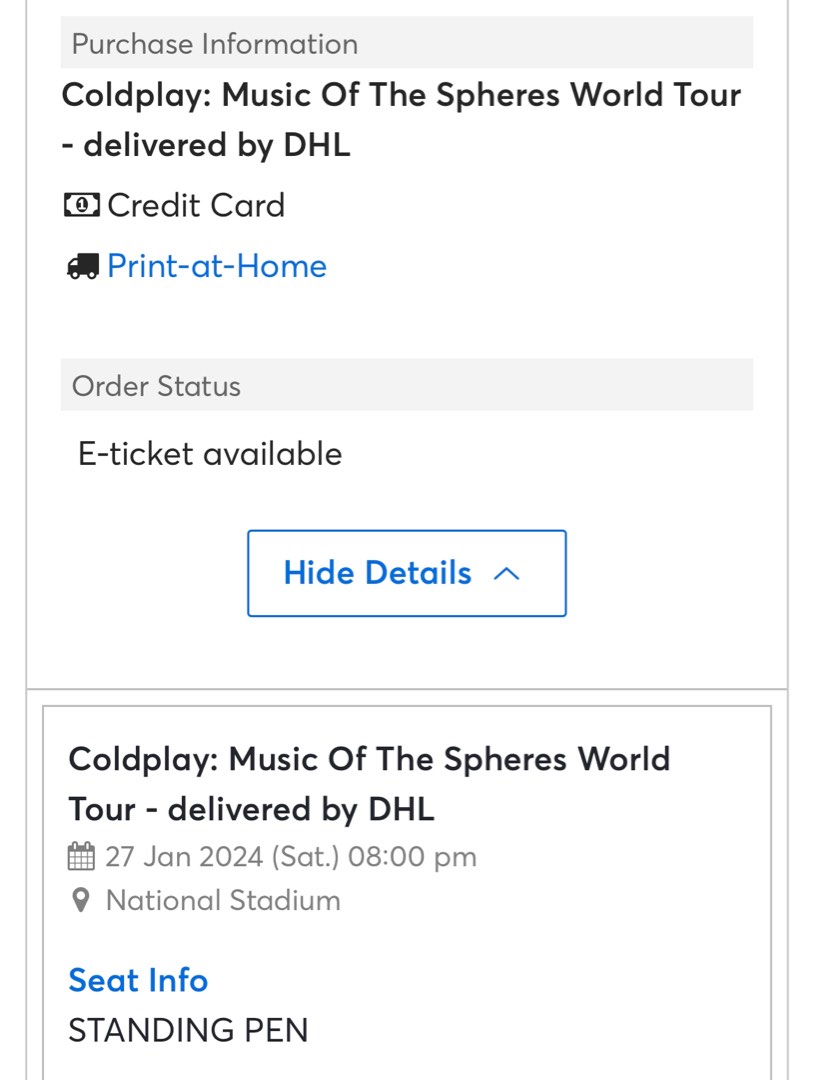 Coldplay Standing ticket Saturday 27 Jan, Tickets & Vouchers, Event ...